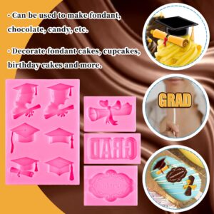 Whaline 4 Pack Graduation Fondant Molds Silicone Cap Diploma mould Congrats Grad Congratulations Candy Chocolate Mould for Party Soap Jelly Cake Cupcake Topper Decoration