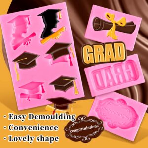 Whaline 4 Pack Graduation Fondant Molds Silicone Cap Diploma mould Congrats Grad Congratulations Candy Chocolate Mould for Party Soap Jelly Cake Cupcake Topper Decoration