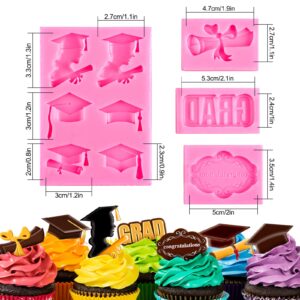 Whaline 4 Pack Graduation Fondant Molds Silicone Cap Diploma mould Congrats Grad Congratulations Candy Chocolate Mould for Party Soap Jelly Cake Cupcake Topper Decoration