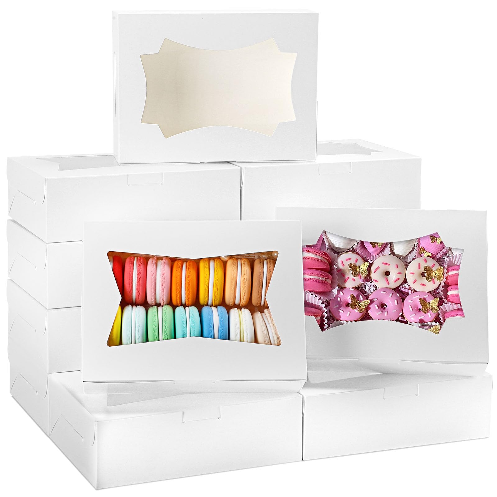 TOMNK 50pcs 8x6x2.5 Inches White Bakery Boxes with Window Cookie Boxes for Strawberries for Valentine Treat Boxes Pies Cupcakes Biscuits Candy Muffins Donuts