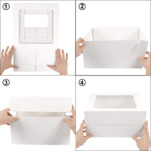 Moretoes 10pcs Cake Boxes 12 Inch 12x12x6 Inches White Bakery Boxes with Window Cajas Para Pasteles for Bundt, Cheesecake, Pastries, Pie, Cookies, Donuts, Cupcakes