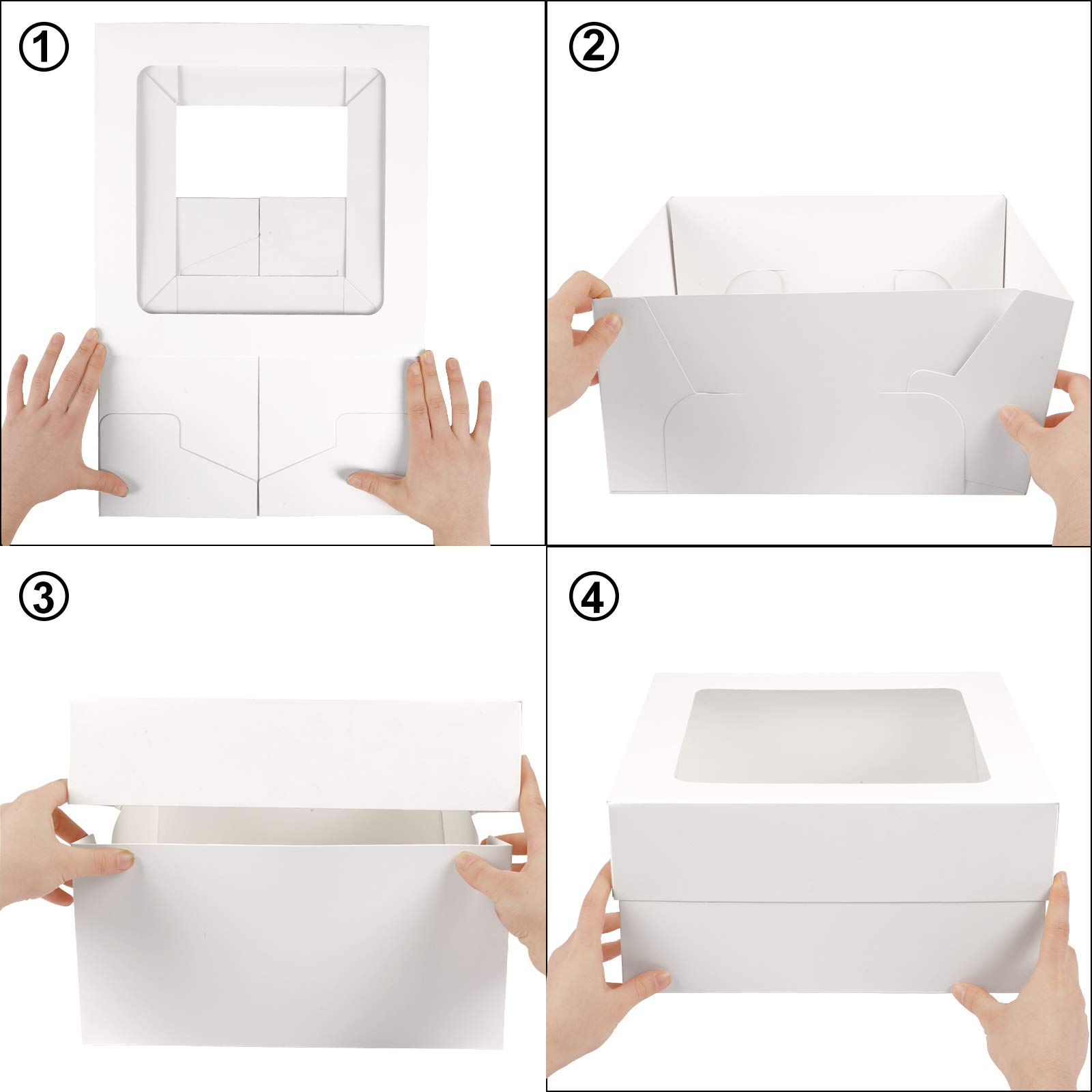 Moretoes 10pcs Cake Boxes 12 Inch 12x12x6 Inches White Bakery Boxes with Window Cajas Para Pasteles for Bundt, Cheesecake, Pastries, Pie, Cookies, Donuts, Cupcakes