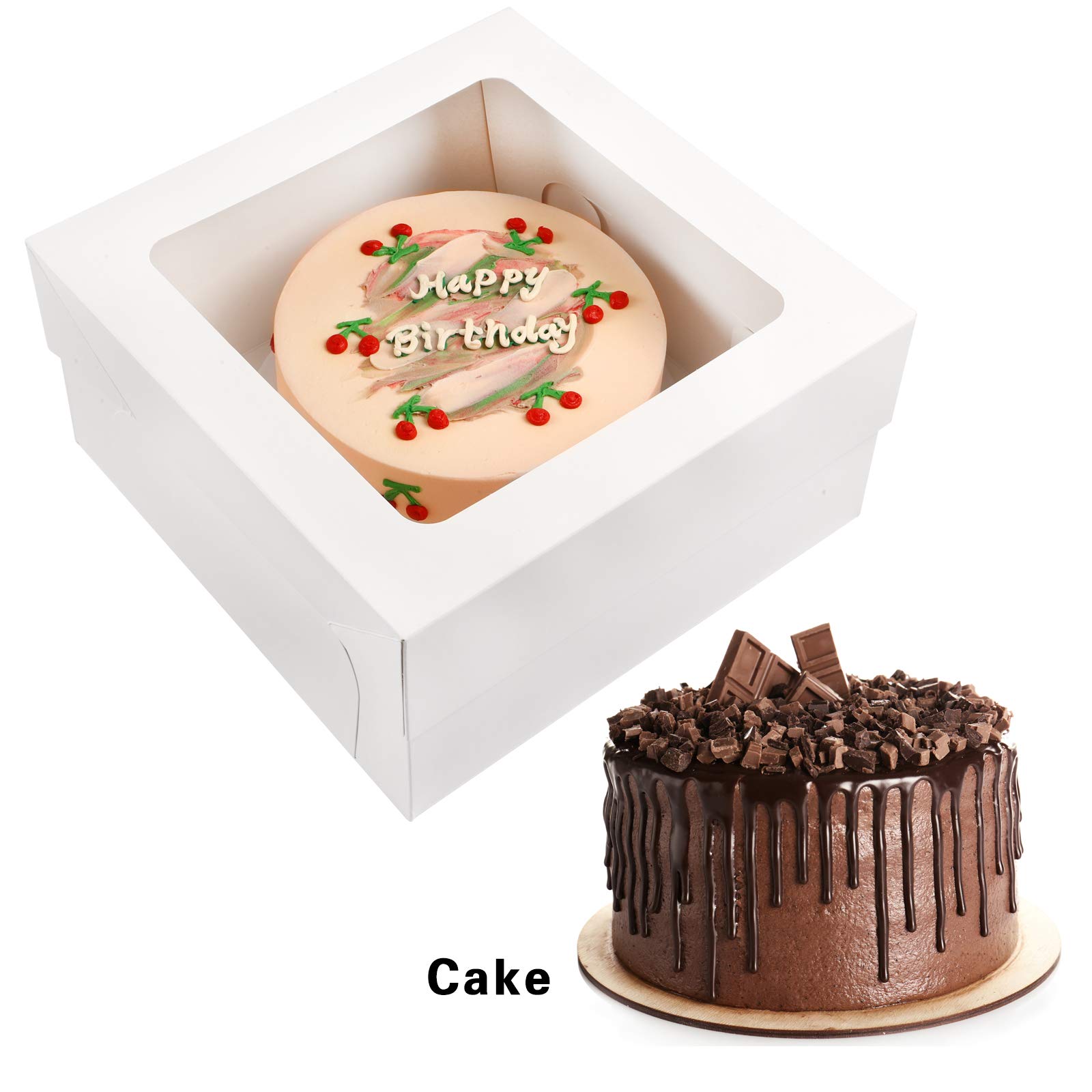 Moretoes 10pcs Cake Boxes 12 Inch 12x12x6 Inches White Bakery Boxes with Window Cajas Para Pasteles for Bundt, Cheesecake, Pastries, Pie, Cookies, Donuts, Cupcakes