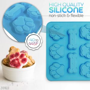 Paw and Bone Candy Molds Silicone - 2Pcs Dog Treat Molds for Chocolate Candy Silicone Molds for Baking Puppy Ice Cube Shapes - Blue and Pink Dog Bone Cake Pan Paw Molds for Dog Treats Silicon Mold