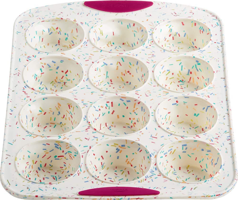 Trudeau - 5118553 Trudeau Structured Silicone Muffin Pan, 12 Cup, Confetti/Fuschia