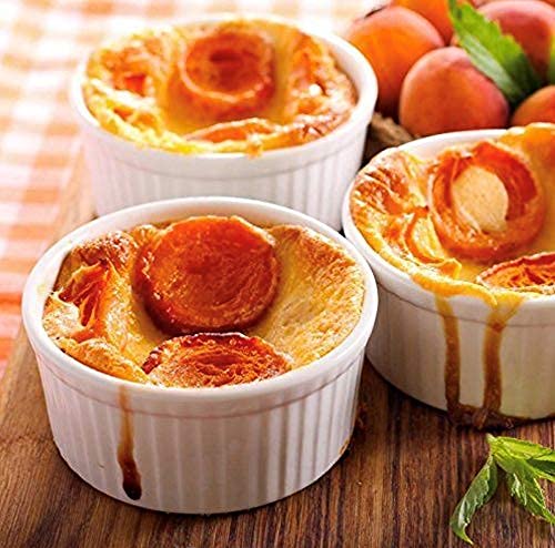 Samsle Porcelain Ramekins 4 oz Oven Safe, Small Souffle Dishes for Creme Brulee, Ice Cream, Dipping and Sauces Cup, Ceramic White Mini Baking Bowls Set of 6