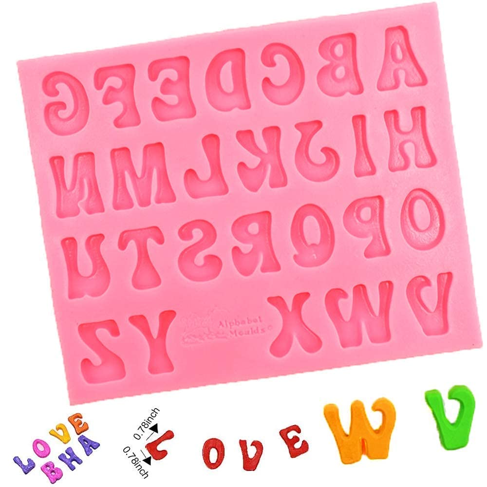 Fondant Mold Silicone,Mini A-Z 26 English Letters Mold Cake Mold Baking Cake Decoration Cupcake Topper Tools Alphabet Pink Handmade DIY Mould Tool For Handmade Chocolate,Candy