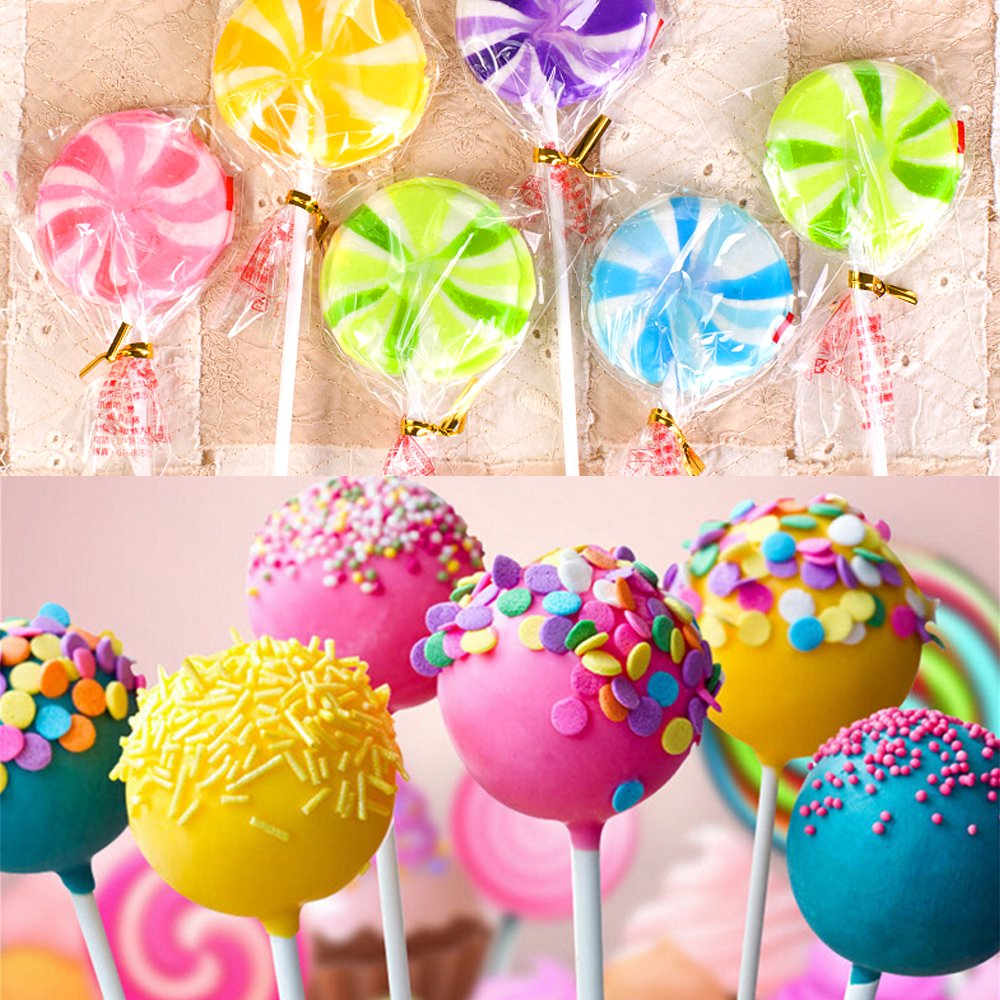 Augshy 300Pcs 6 Inches Cake Pop Sticks and Wrappers Include 100Pcs Cake Pop Sticks 100Pcs Cake Pop Bags and 100Pcs Twist Ties