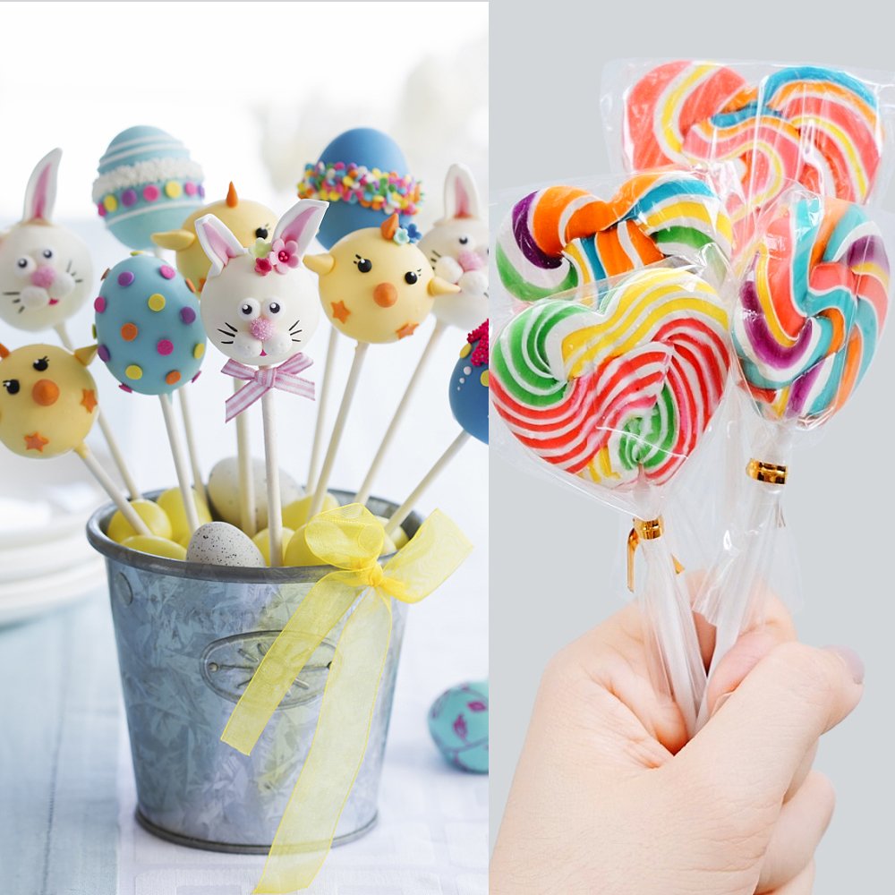 Augshy 300Pcs 6 Inches Cake Pop Sticks and Wrappers Include 100Pcs Cake Pop Sticks 100Pcs Cake Pop Bags and 100Pcs Twist Ties