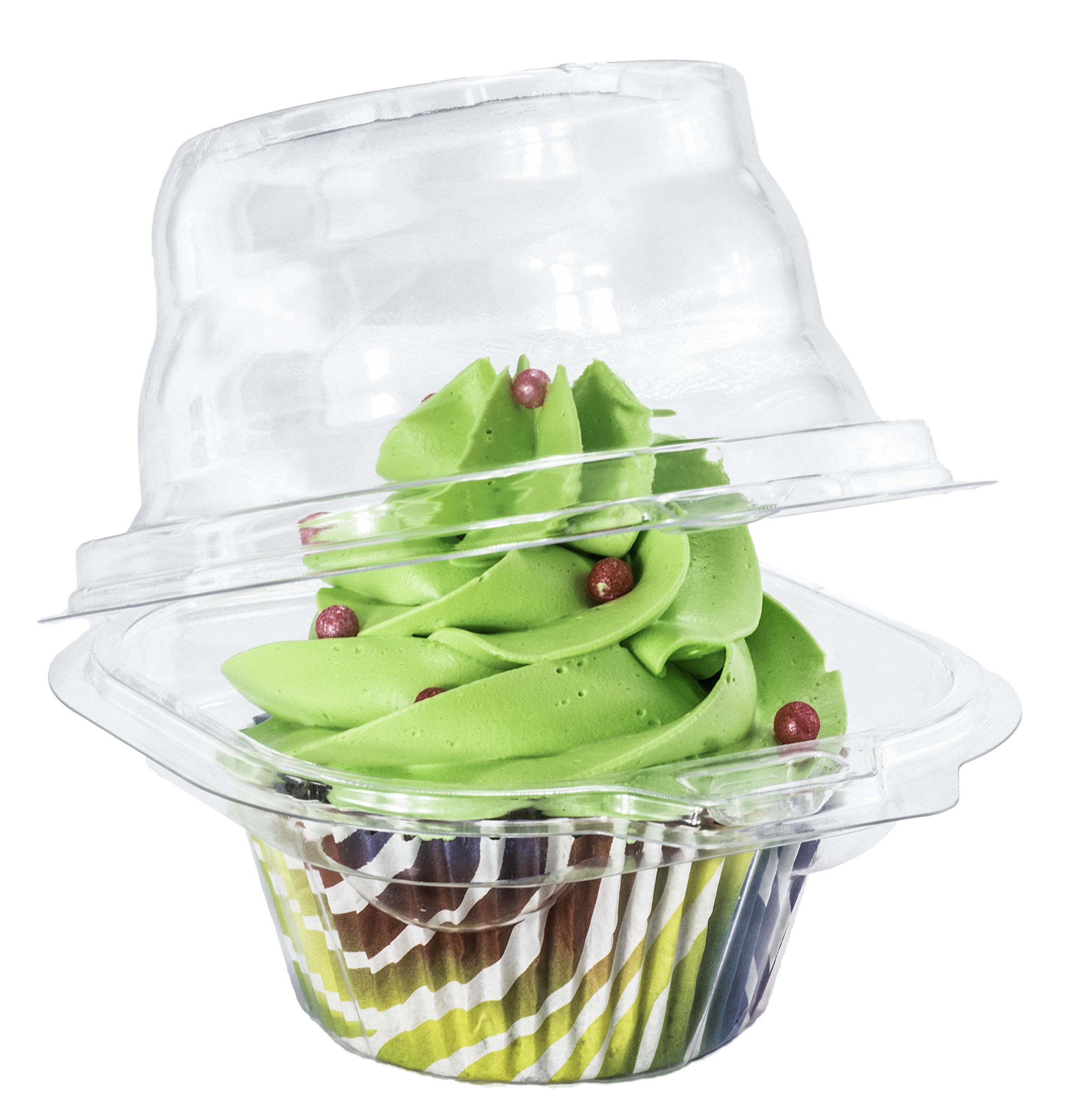 Katgely Individual Cupcake Container (Pack of 100) - Single Compartment Cupcake Carrier Holder Box - Stackable - Deep Dome - Clear Plastic - BPA-Free