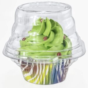 Katgely Individual Cupcake Container (Pack of 100) - Single Compartment Cupcake Carrier Holder Box - Stackable - Deep Dome - Clear Plastic - BPA-Free