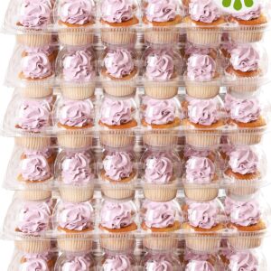 (24 Pack x 6 Sets) STACKnGO Carrier Holds 24 Standard Cupcakes - Strongest Cupcake Boxes, Tall Dome Detachable Lid, Clear Plastic Disposable Containers, Storage Tray, Travel Holder, Regular Muffins