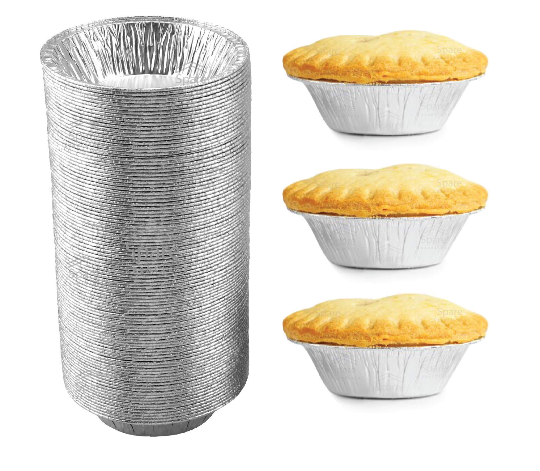 Spare Essentials 120-Pack 5 Inch Small Pie Pans, Disposable Mini Pie Tins, Aluminum Pie Pans for Baking, Storing and Reheating, Pot Pies, Tarts and Quiche