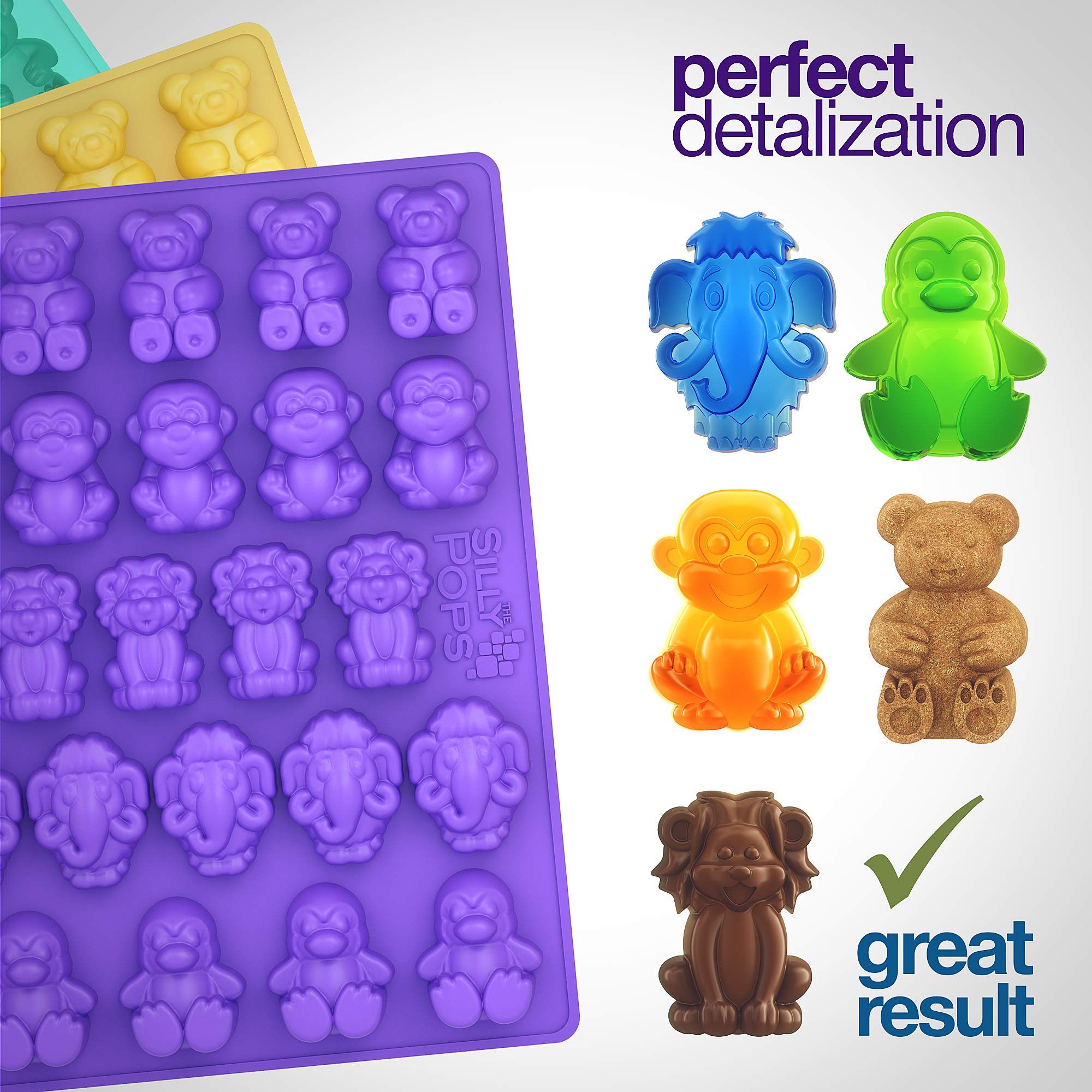 Large Gummy Bear Mold Bpa Free - Set of 3-5 Animals - 3 Droppers, Silicone Gummy Molds, Candy Mold