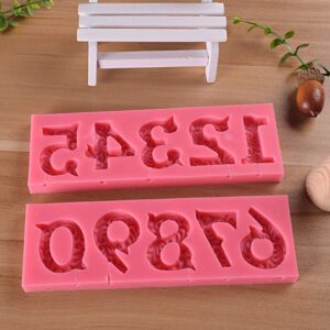 OBTANIM Silicone Number 0-9 3D Embossed Fondant Chocolate Mold with Stick Hole for Birthday Cake Decorating DIY Baking