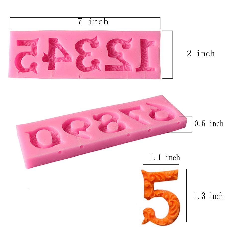 OBTANIM Silicone Number 0-9 3D Embossed Fondant Chocolate Mold with Stick Hole for Birthday Cake Decorating DIY Baking