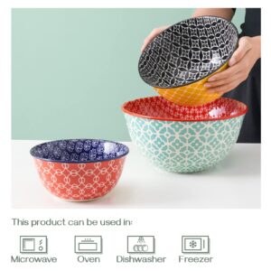 DOWAN Mixing Bowls, Ceramic Mixing Bowls for Kitchen, Colorful Vibrant Nesting Bowls for Cooking, Baking, Prepping, Serving, Salad, Housewarming Gift, Microwave Dishwasher Safe, 3.7/2/1 Qt, Set of 3