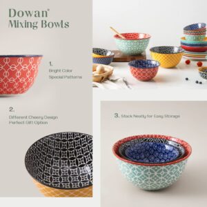 DOWAN Mixing Bowls, Ceramic Mixing Bowls for Kitchen, Colorful Vibrant Nesting Bowls for Cooking, Baking, Prepping, Serving, Salad, Housewarming Gift, Microwave Dishwasher Safe, 3.7/2/1 Qt, Set of 3