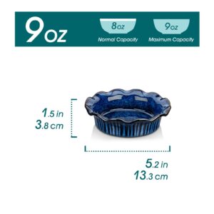 vancasso Stern Mini Pie Pans Set of 6, Ceramic Dish Pie Plate for Baking, Small Plates with Corrugated Edge, Easy to Clean, Dishwasher & Microwave & Oven Safe Blue, 5.2 inch, 9 Ounce