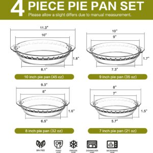 4 Packs Glass Pie Plates, MCIRCO Deep Pie Pans Set (7"/8"/9"/10"), Pie Baking Dishes with Handles for Baking and Serving, Clear