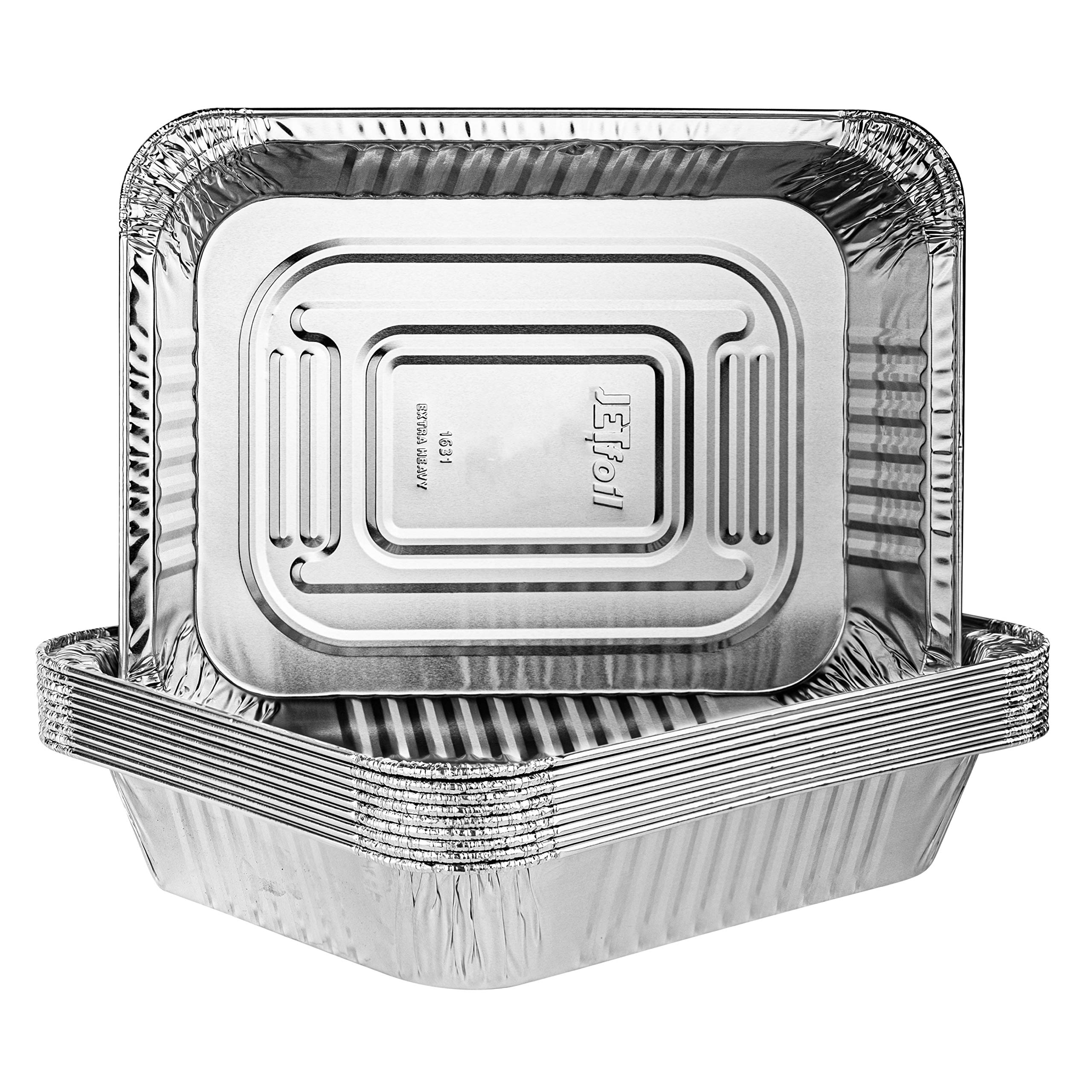 PLASTICPRO Disposable 9 x 13 Heavy Weight Aluminum Foil Pans Half Size Deep Steam Table Bakeware - Cookware Perfect for Baking Cakes, Bread, Meatloaf, Lasagna Pack of 10