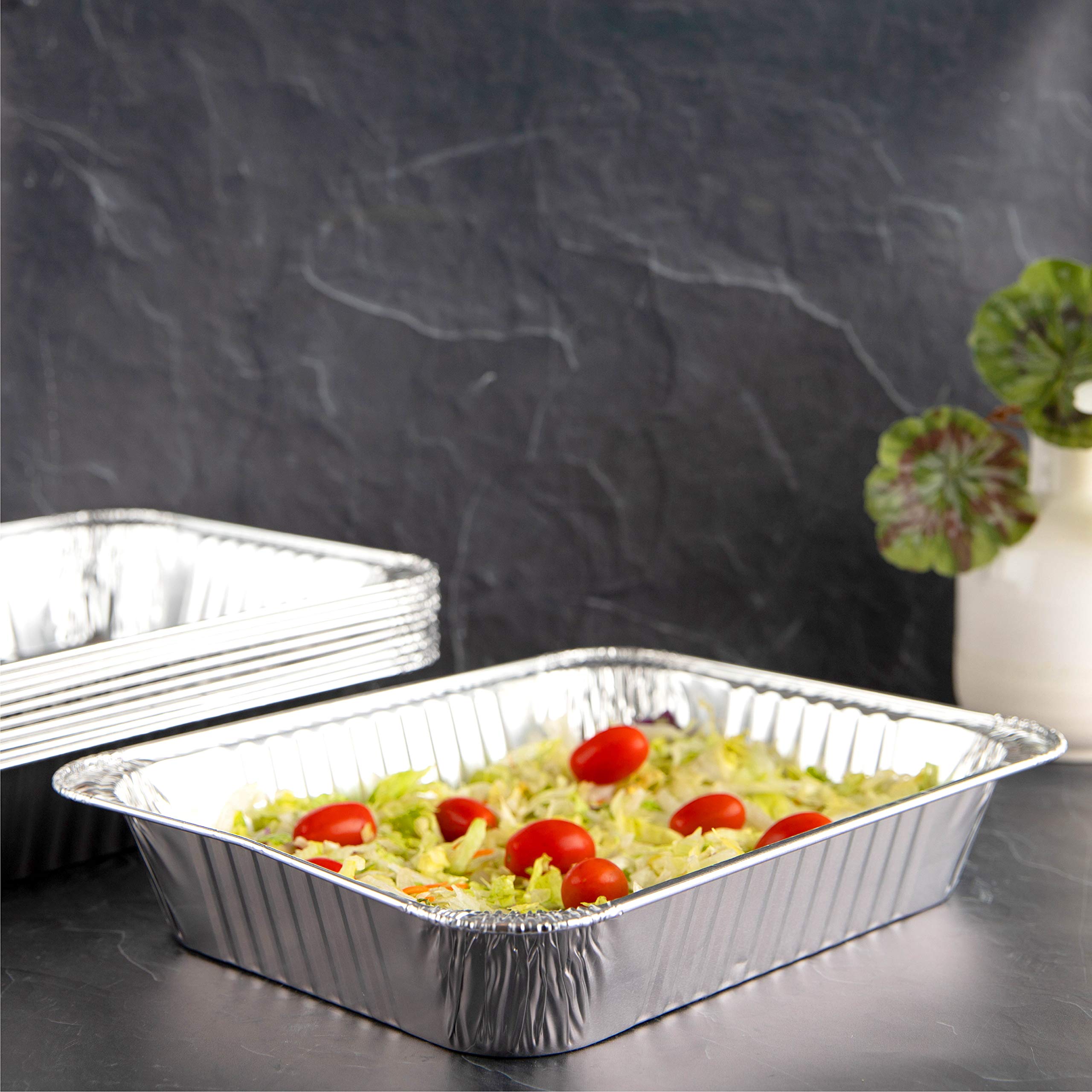 PLASTICPRO Disposable 9 x 13 Heavy Weight Aluminum Foil Pans Half Size Deep Steam Table Bakeware - Cookware Perfect for Baking Cakes, Bread, Meatloaf, Lasagna Pack of 10