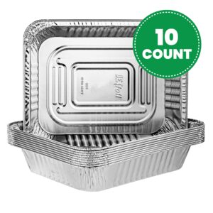 PLASTICPRO Disposable 9 x 13 Heavy Weight Aluminum Foil Pans Half Size Deep Steam Table Bakeware - Cookware Perfect for Baking Cakes, Bread, Meatloaf, Lasagna Pack of 10