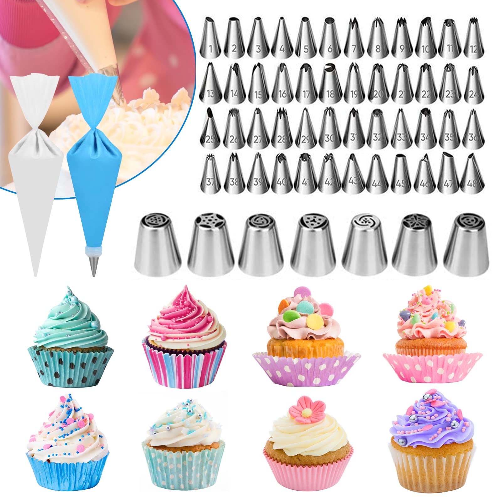 Cake Decorating Supplies, 507 PCS Cake Decorating Kit 3 Packs Springform Cake Pans, Cake Rotating Turntable, 48 Piping Icing Tips, 7 Russian Nozzles, Chocolate Mold Baking, Mother's Day Gift Ideas