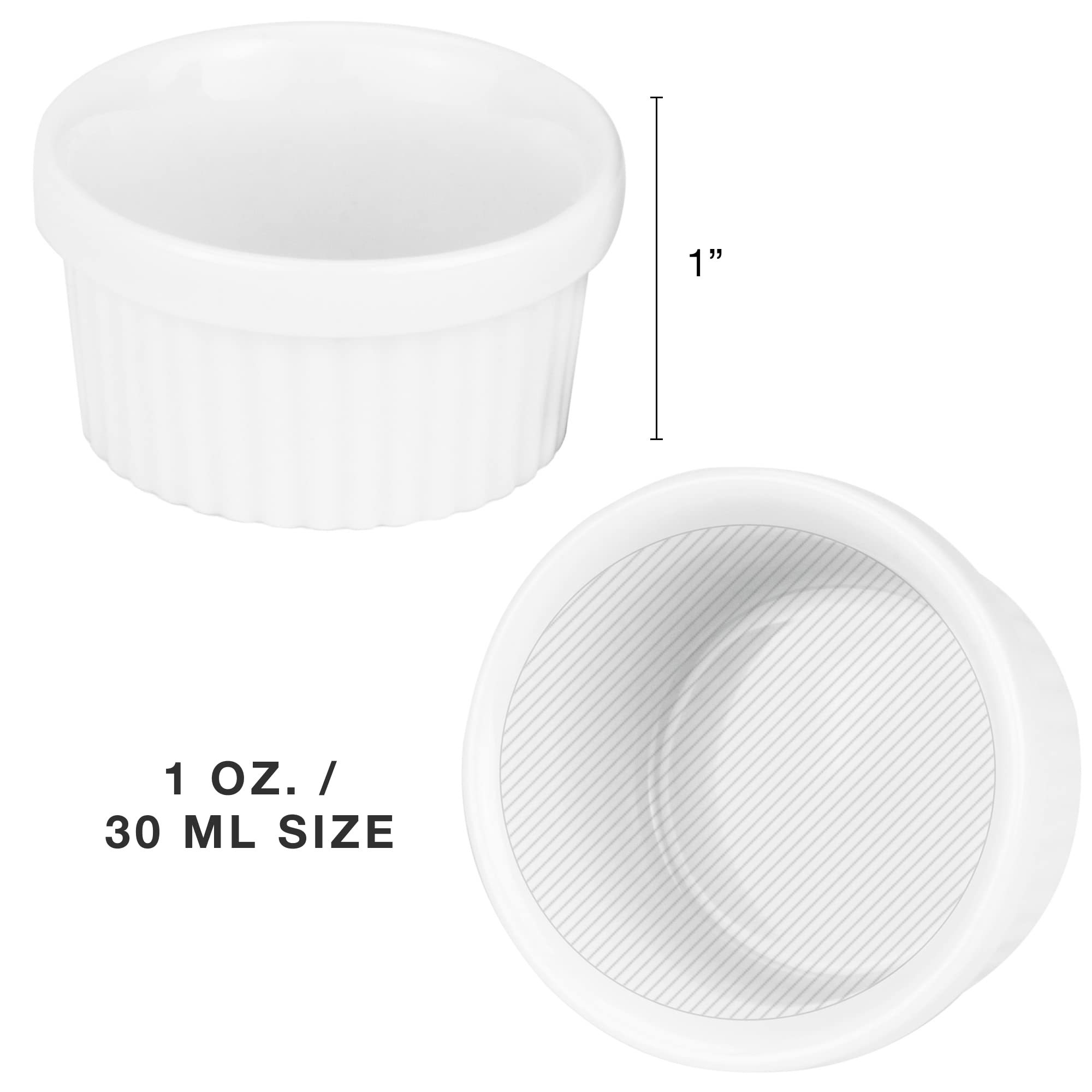 Kÿchen Mini Ramekins 1 oz. 30 ml|Microwave & Oven Safe, Porcelain Souffle Dish, Dipping Sauce, & Small Dessert Cups| 6 Count