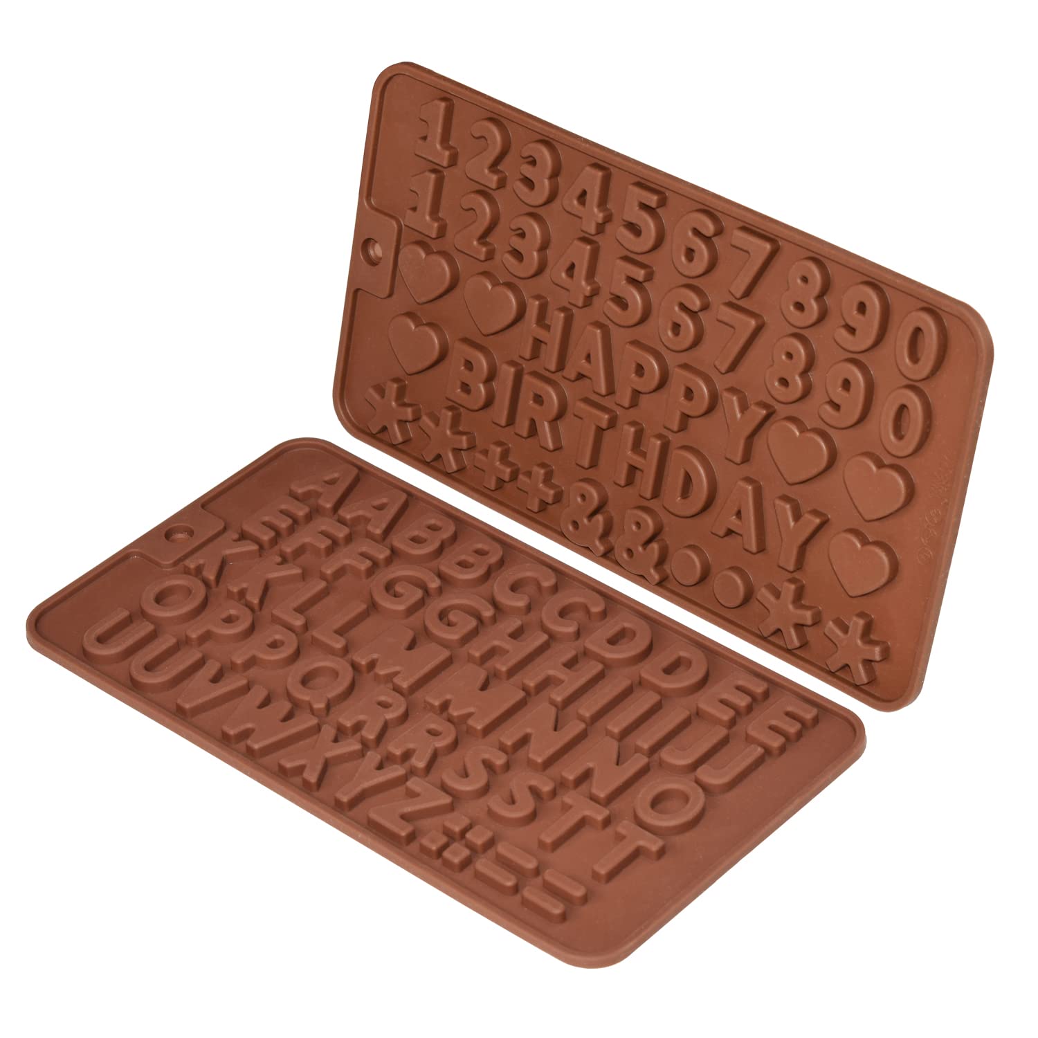 Murong Silicone Letter Number Molds,Reusable Chocolate Molds with Happy Birthday Cake Decorating Symbols(Brown 2pcs)