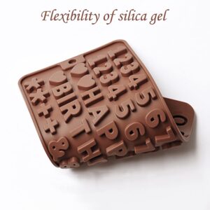 Murong Silicone Letter Number Molds,Reusable Chocolate Molds with Happy Birthday Cake Decorating Symbols(Brown 2pcs)