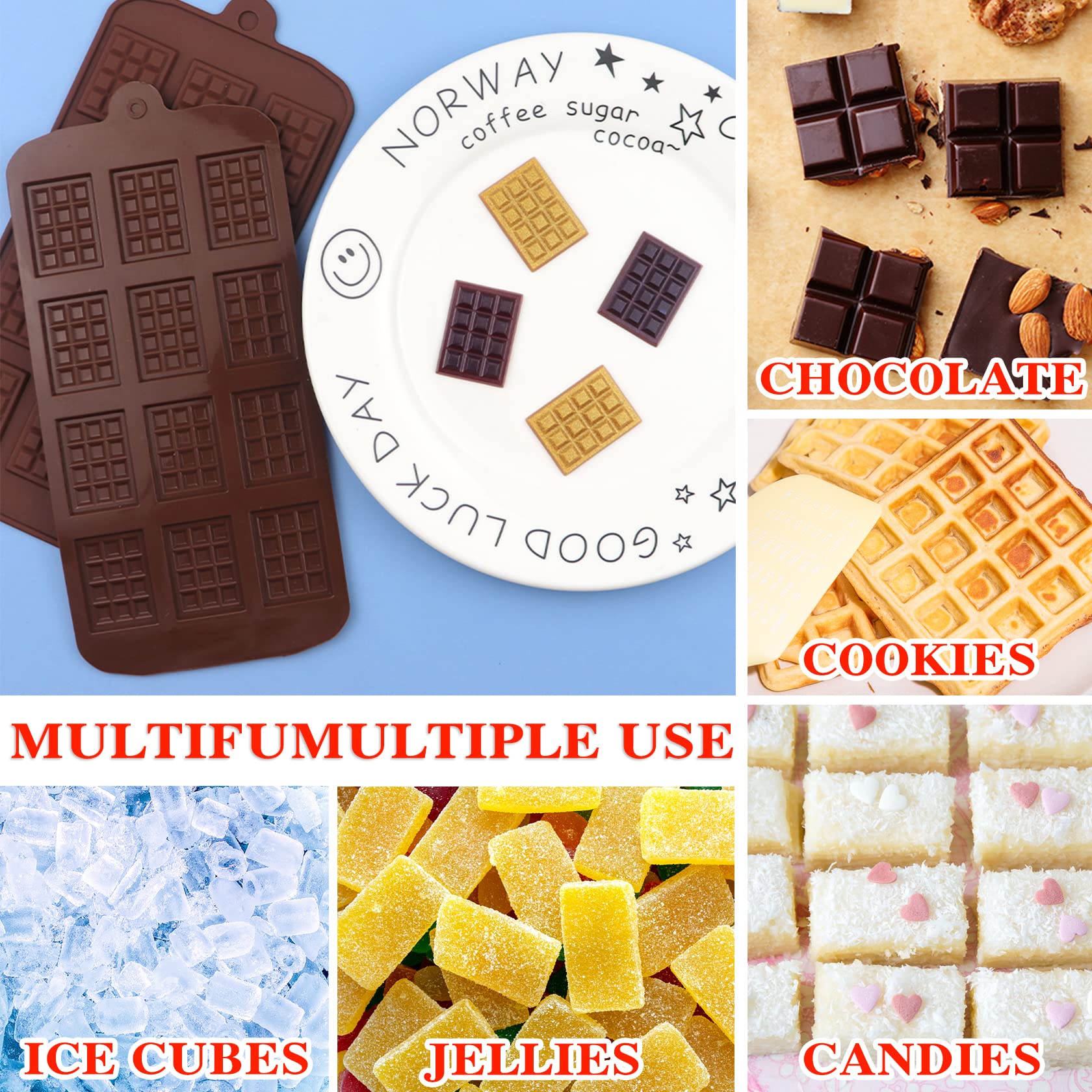 2 Pieces Silicone Break Apart Chocolate Moulds,Silicone Square Mold,Non-Stick Candy Chocolate Bar Mold,Reusable Candy Protein Silicone Chocolate Mold