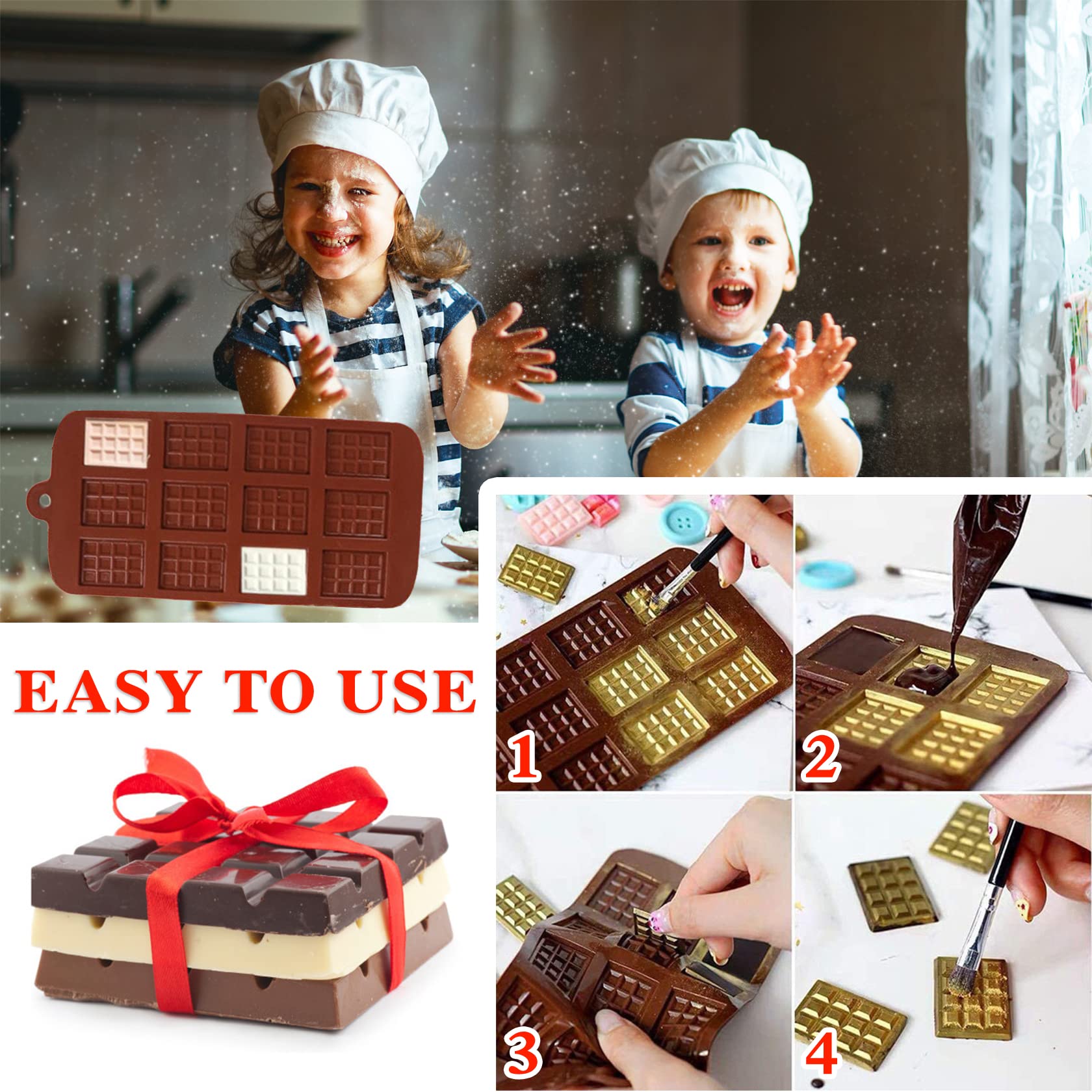 2 Pieces Silicone Break Apart Chocolate Moulds,Silicone Square Mold,Non-Stick Candy Chocolate Bar Mold,Reusable Candy Protein Silicone Chocolate Mold