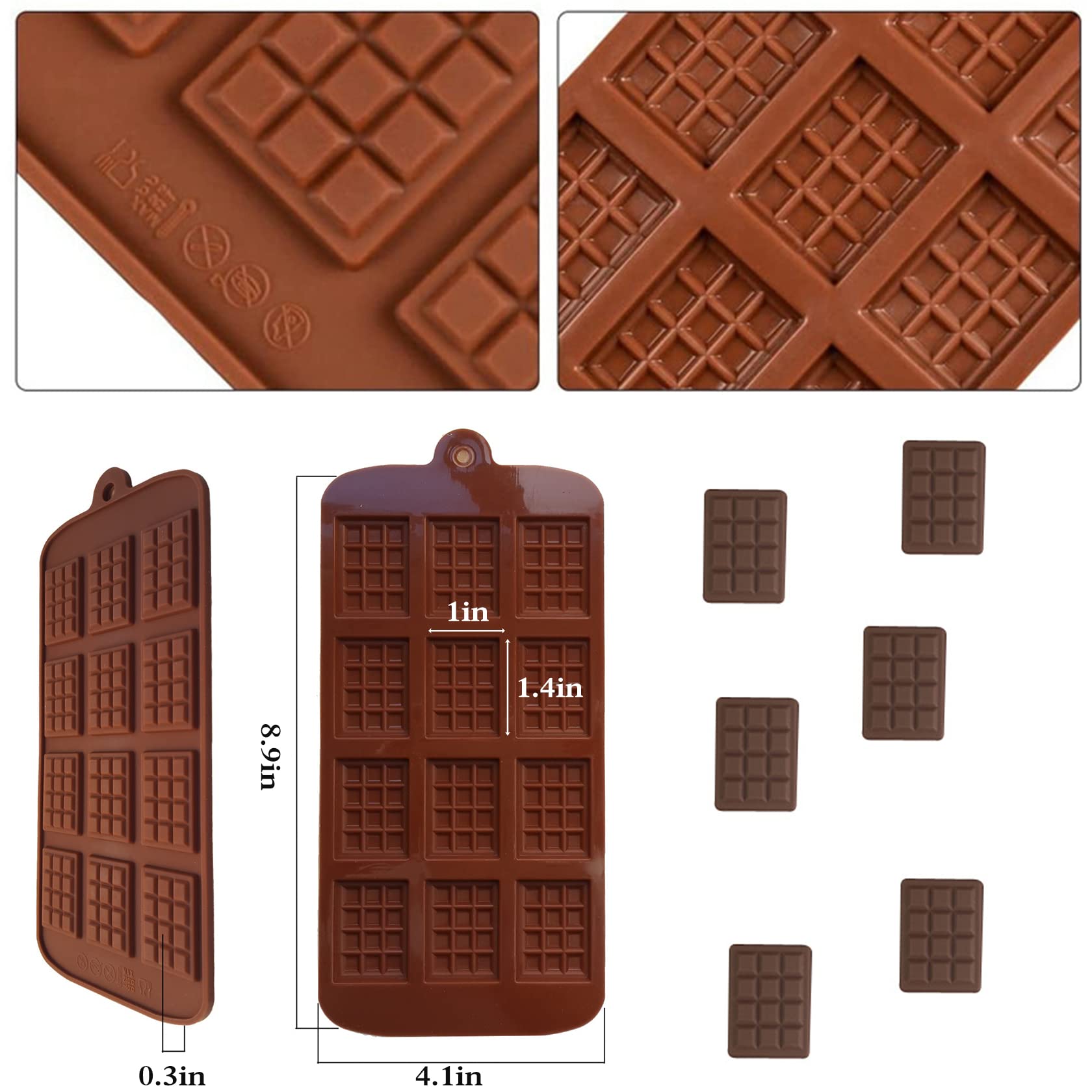 2 Pieces Silicone Break Apart Chocolate Moulds,Silicone Square Mold,Non-Stick Candy Chocolate Bar Mold,Reusable Candy Protein Silicone Chocolate Mold