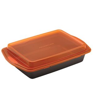 rachael ray bakeware, nonstick baking / cake pan with lid and grips, rectangle - 9 inch x 13 inch, gray