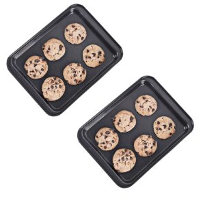 hytk 2 small baking sheets 9.45 x 7.09 inch (inner 7.5x6) mini cookie tray toaster conventional oven pan nonstick no warp magnetic bakeware for 1 or 2 person