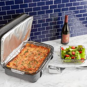 Stack Store Plus More Insulated Casserole Carrier for Hot or Cold Food, Lasagna Holder for Picnic, Potluck, Cookout - Fits 9” x 13” and 11” x 15” Baking Dish – Expandable Double Thermal Bag in Gray