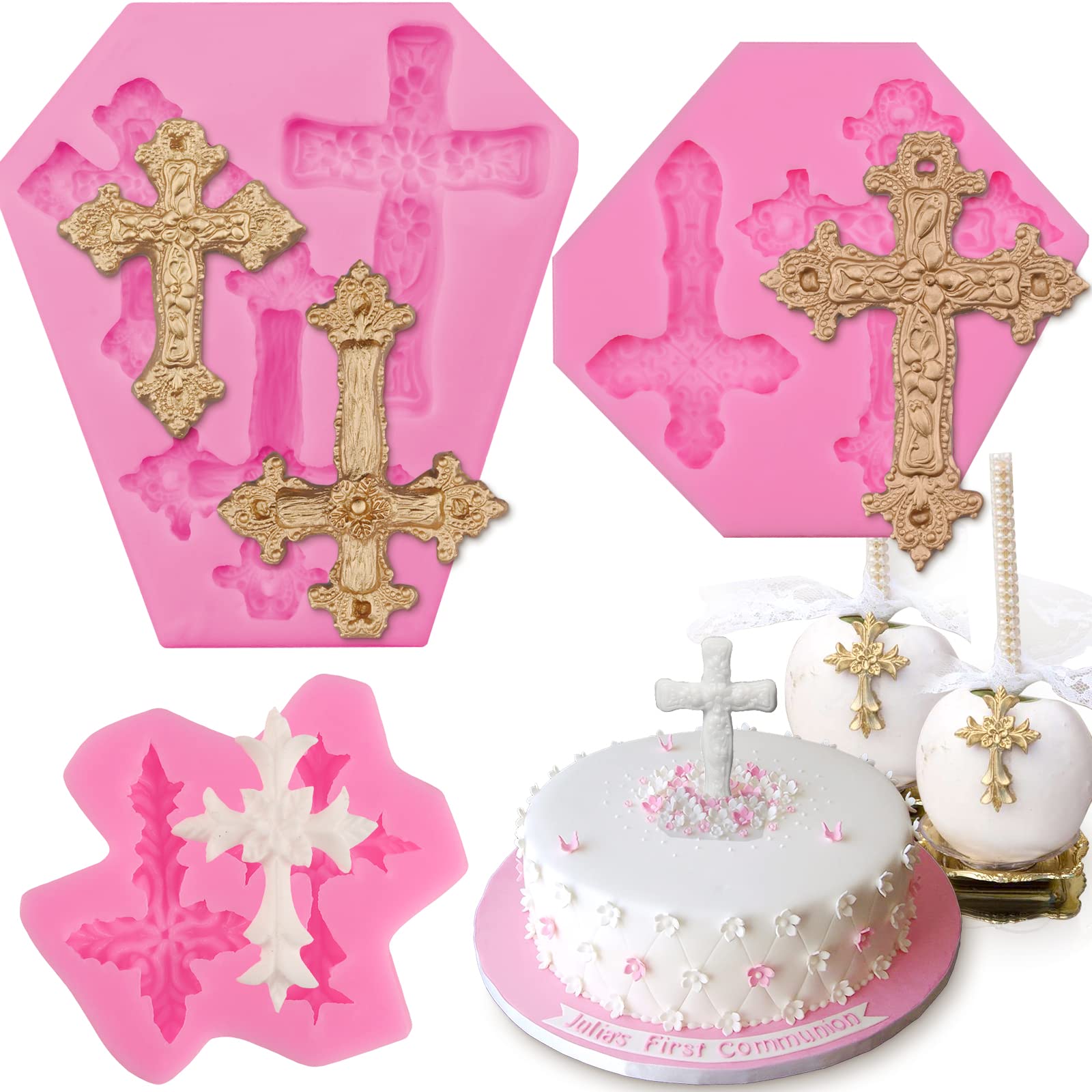 3 Pcs Cross Molds Silicone, Cross Silicone Molds for Chocolate Cake Fondant Candy Clay Cupcake Candle Baptism