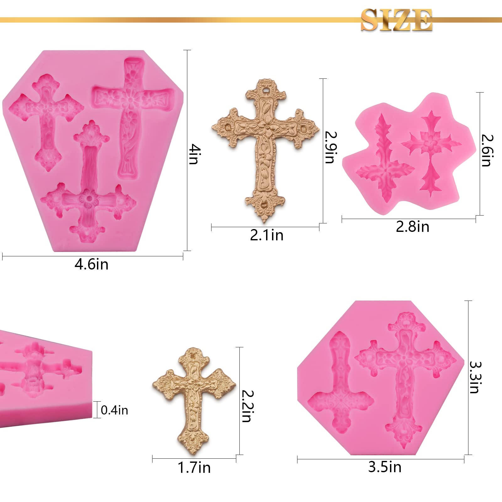 3 Pcs Cross Molds Silicone, Cross Silicone Molds for Chocolate Cake Fondant Candy Clay Cupcake Candle Baptism