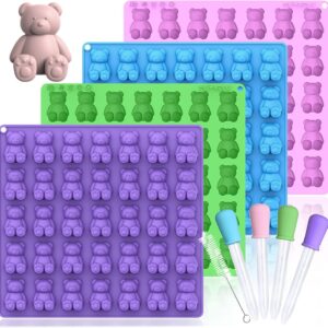 Large Gummy Bear Molds 5 ML, BPA-FREE Silicone Chocolate Candy Gummy Molds with 4 Droppers and Cleaning Brush 140 Cavity, Set of 4