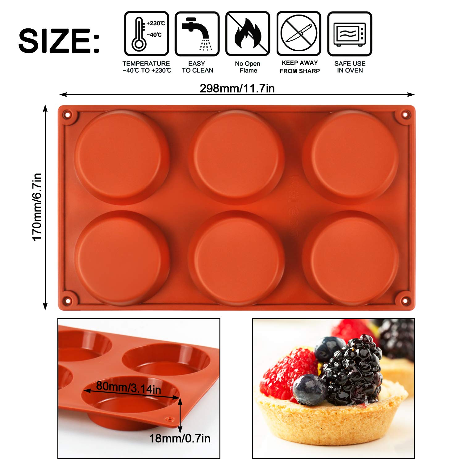 3 Pcs Silicone Egg Molds/Muffin Top Pans for Baking, 6-Cavity Non-Stick 3" Round Whoopie Pie Pan/Mini Tart Pan for Egg Cloud Bread Bun English Muffins Sandwiches Bakeware Mold