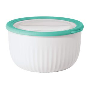 oggi prep, store & serve plastic bowl w/see-thru lid- dishwasher, microwave & freezer safe, (4 qt) white/aqua