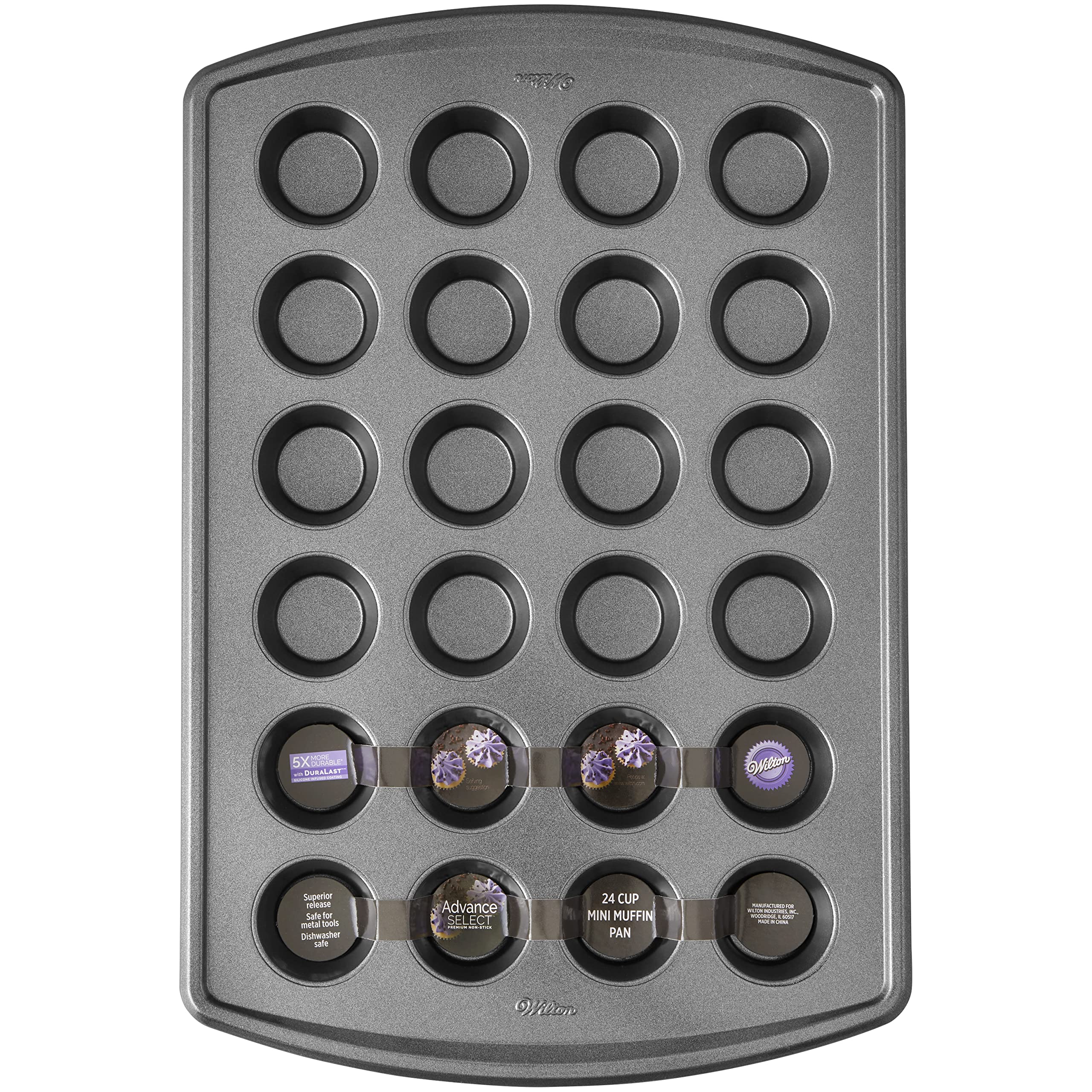 Wilton Advance Select Premium Non-Stick Mini Muffin Pan, 24-Cup Cupcake Pan, Steel, Silver