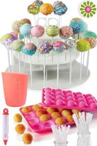 apron heroes- complete cake pop maker kit, nonstick, silicone, cake pop maker, cake pop kit, with, cake pop stand holder, cake pop molds, 120 lollipop sticks, melting pot, decorating pen, & twist ties