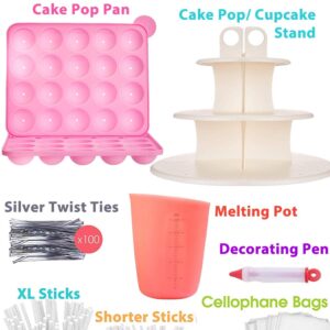 APRON HEROES- Complete Cake Pop Maker Kit, Nonstick, Silicone, Cake Pop Maker, Cake Pop Kit, with, Cake Pop Stand Holder, Cake Pop Molds, 120 Lollipop Sticks, Melting Pot, Decorating Pen, & Twist Ties