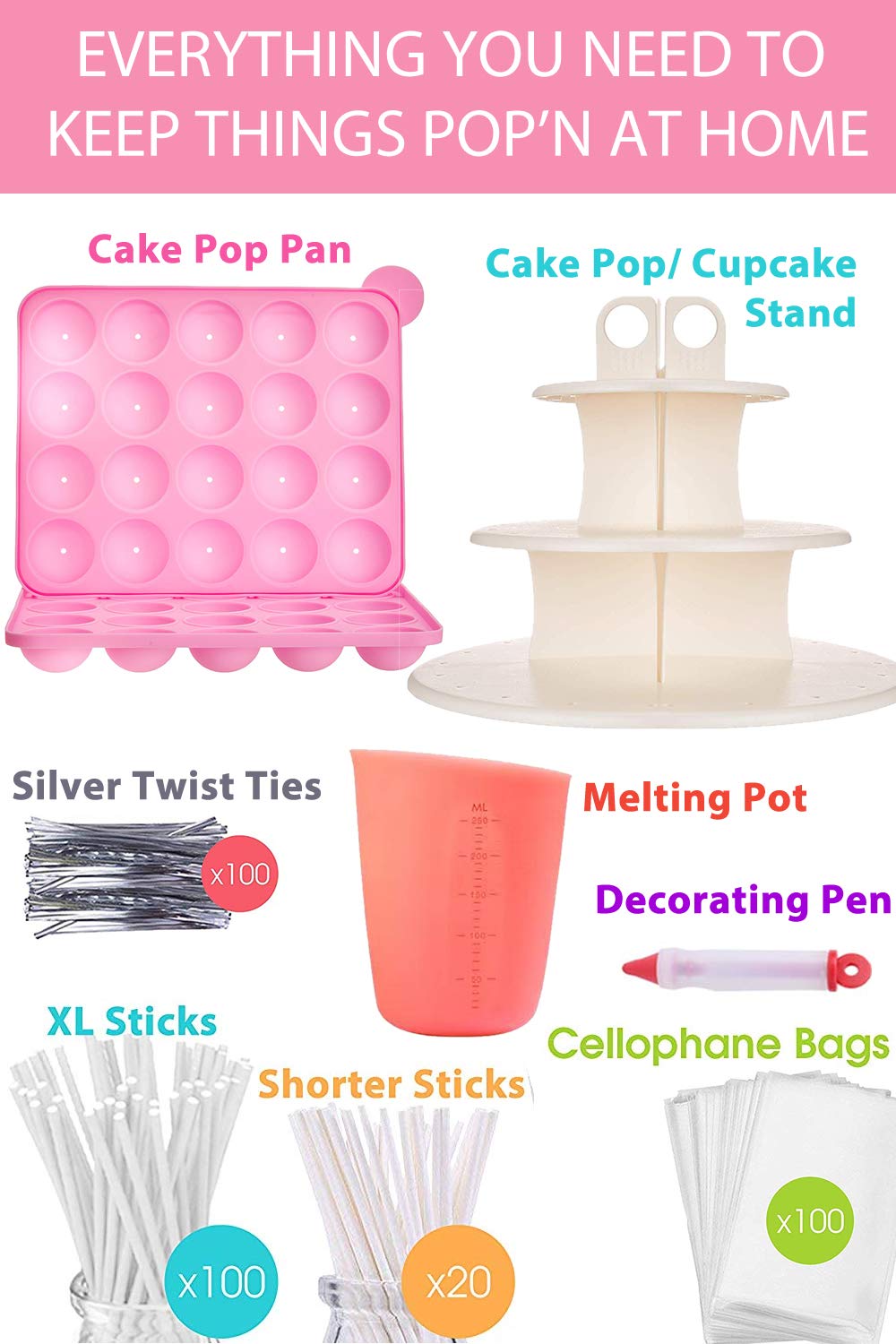 APRON HEROES- Complete Cake Pop Maker Kit, Nonstick, Silicone, Cake Pop Maker, Cake Pop Kit, with, Cake Pop Stand Holder, Cake Pop Molds, 120 Lollipop Sticks, Melting Pot, Decorating Pen, & Twist Ties