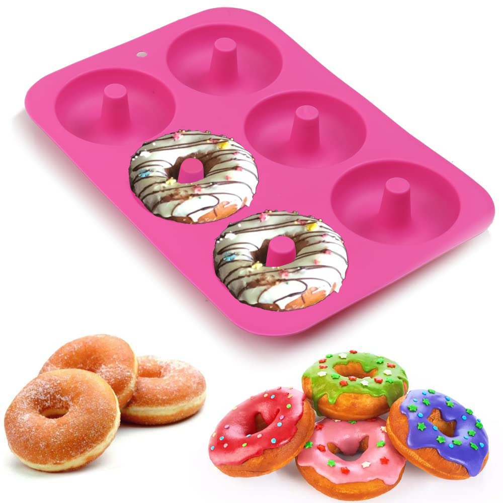 homEdge Silicone Donut Molds, 2-Pack of Non-Stick Food Grade Silicone Pans for Doughnut Baking – Green and Pink