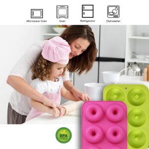 homEdge Silicone Donut Molds, 2-Pack of Non-Stick Food Grade Silicone Pans for Doughnut Baking – Green and Pink