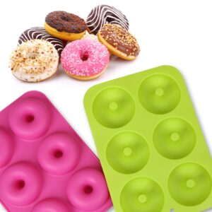 homEdge Silicone Donut Molds, 2-Pack of Non-Stick Food Grade Silicone Pans for Doughnut Baking – Green and Pink