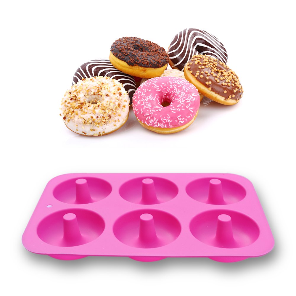 homEdge Silicone Donut Molds, 2-Pack of Non-Stick Food Grade Silicone Pans for Doughnut Baking – Green and Pink